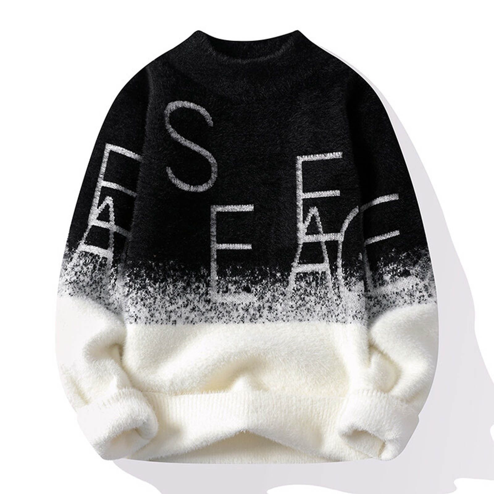 COSFO Crewneck Sweaters for Men Letter Print Pullover Casual Tops Warm ...