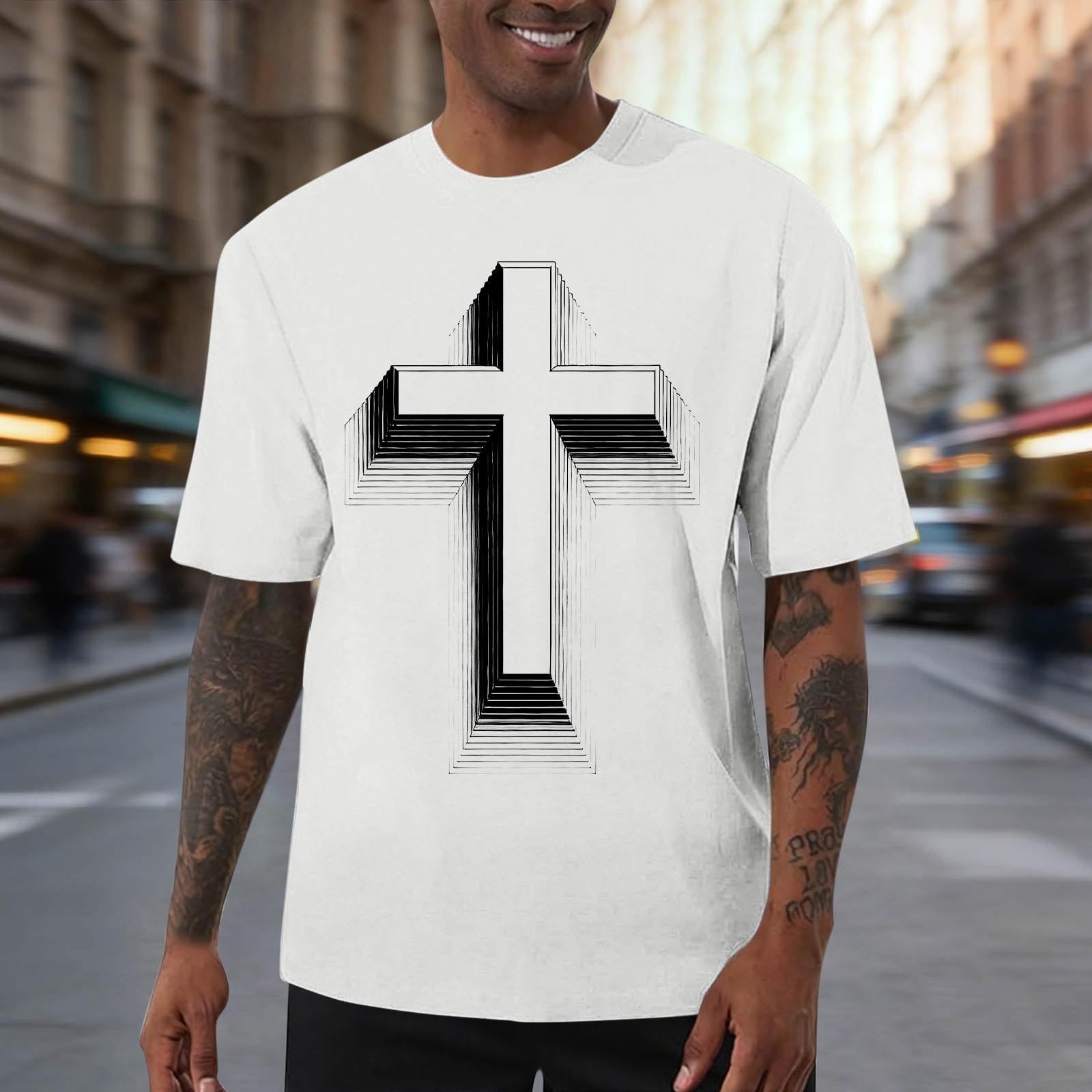 COSFO Cross T Shirts for Man Short Sleeve Easter Tops Crew Neck Holiday ...