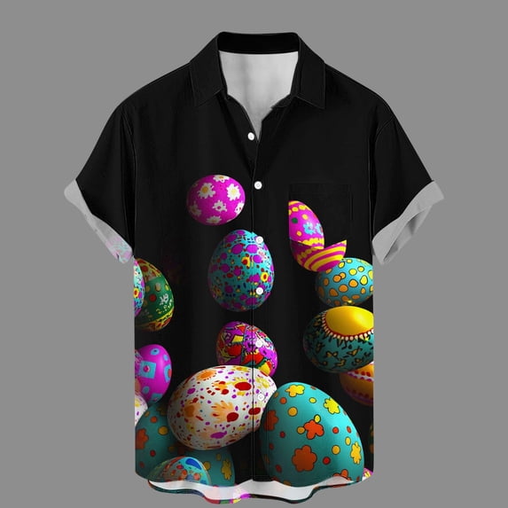 COSFO Easter Mens Button Down Shirt Short Sleeve Funny Tops with Pocket ...