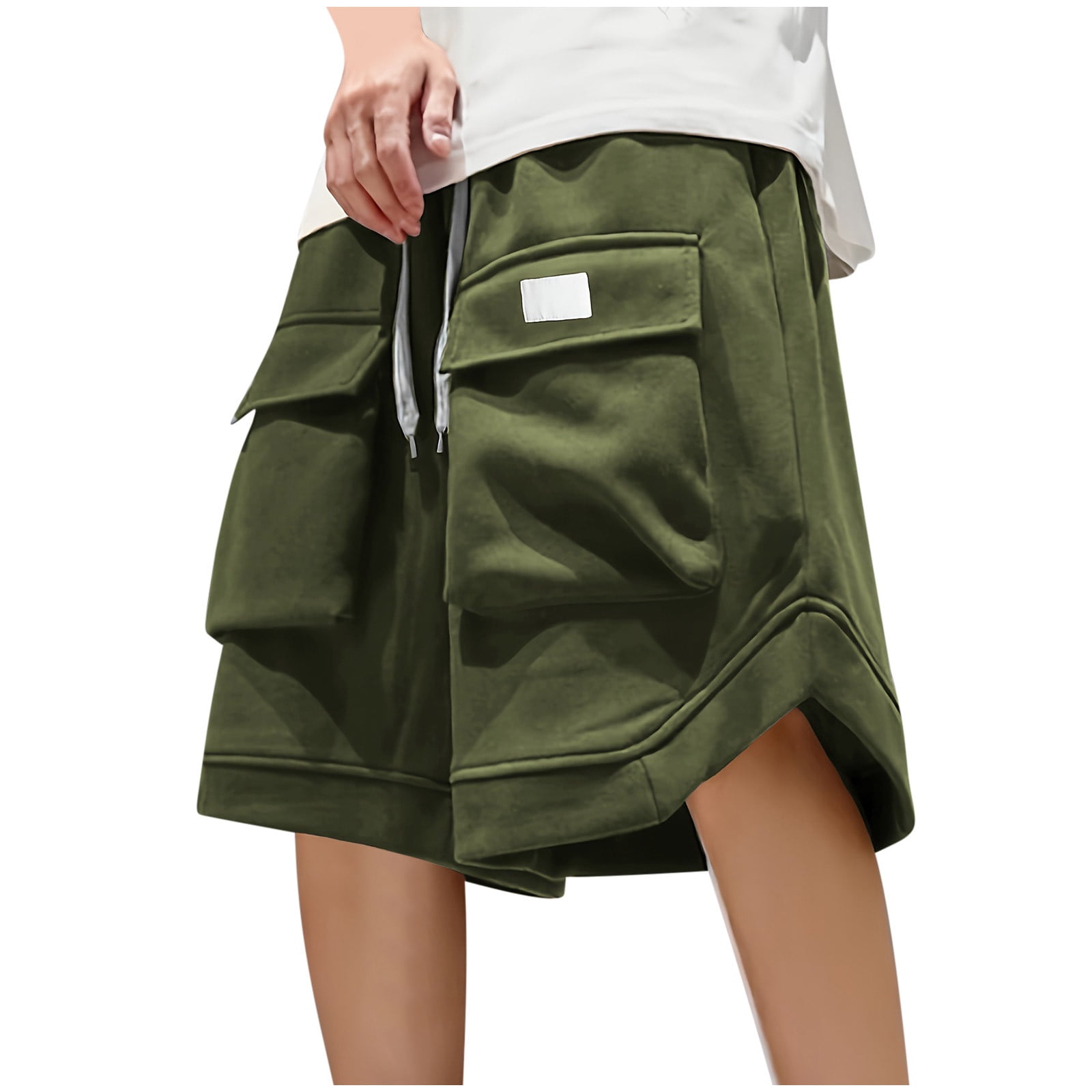 COSFO Elastic Waist Cargo Shorts Men Relaxed Fit Green Casual Multi ...