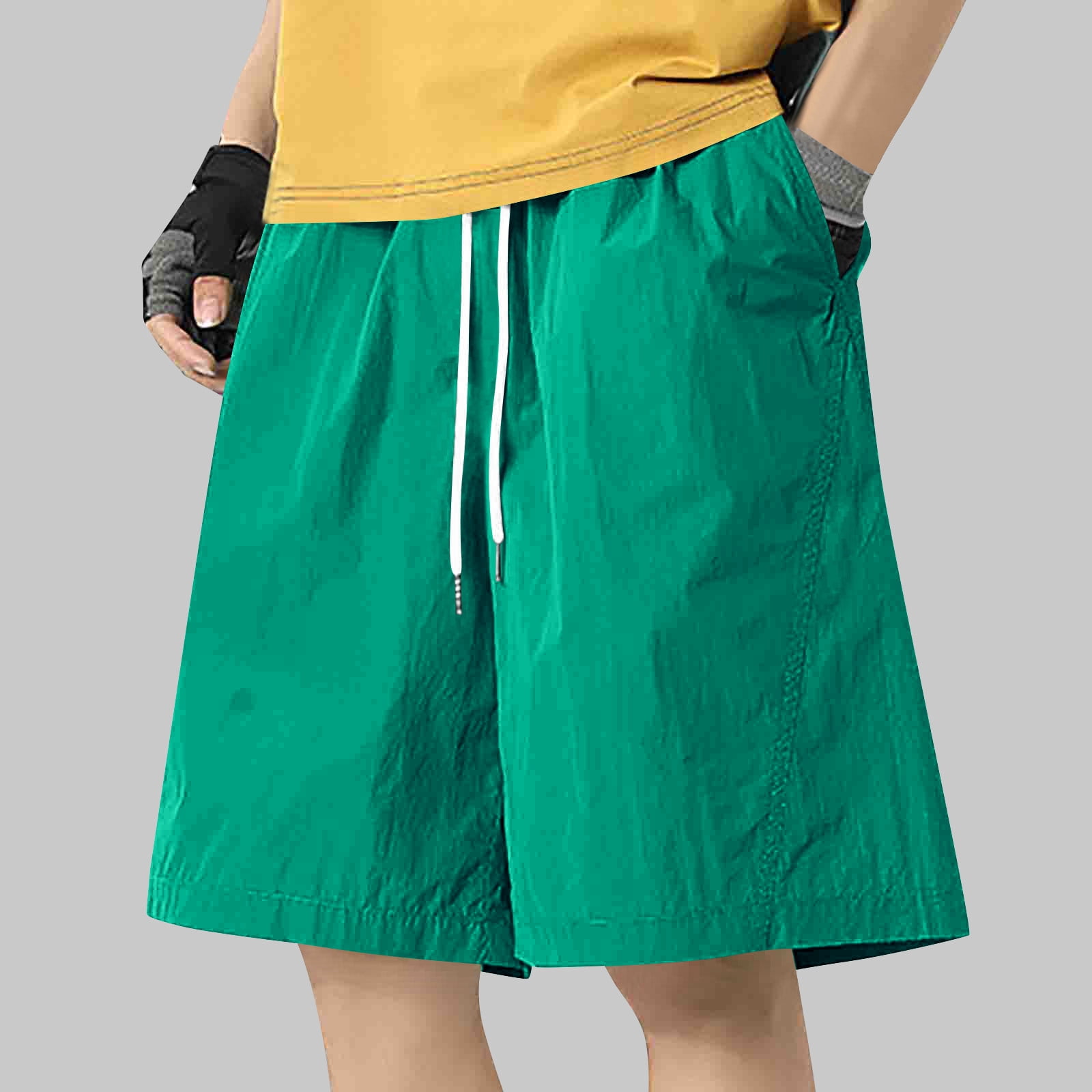 COSFO Elastic Waist Gym Shorts Men Green Casual Relaxed Fit Summer ...