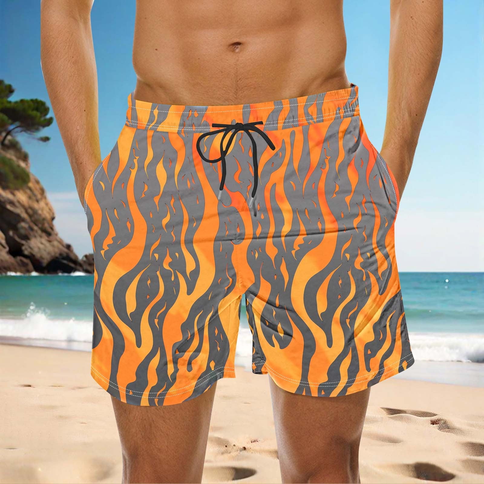 COSFO Elastic Waist Men Swim Trunks Casual Vintage Board Shorts Quick ...