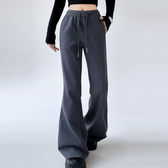 COSFO Elastic Waist Sweat Pants for Womens Casual Palazzo Gray Solid ...