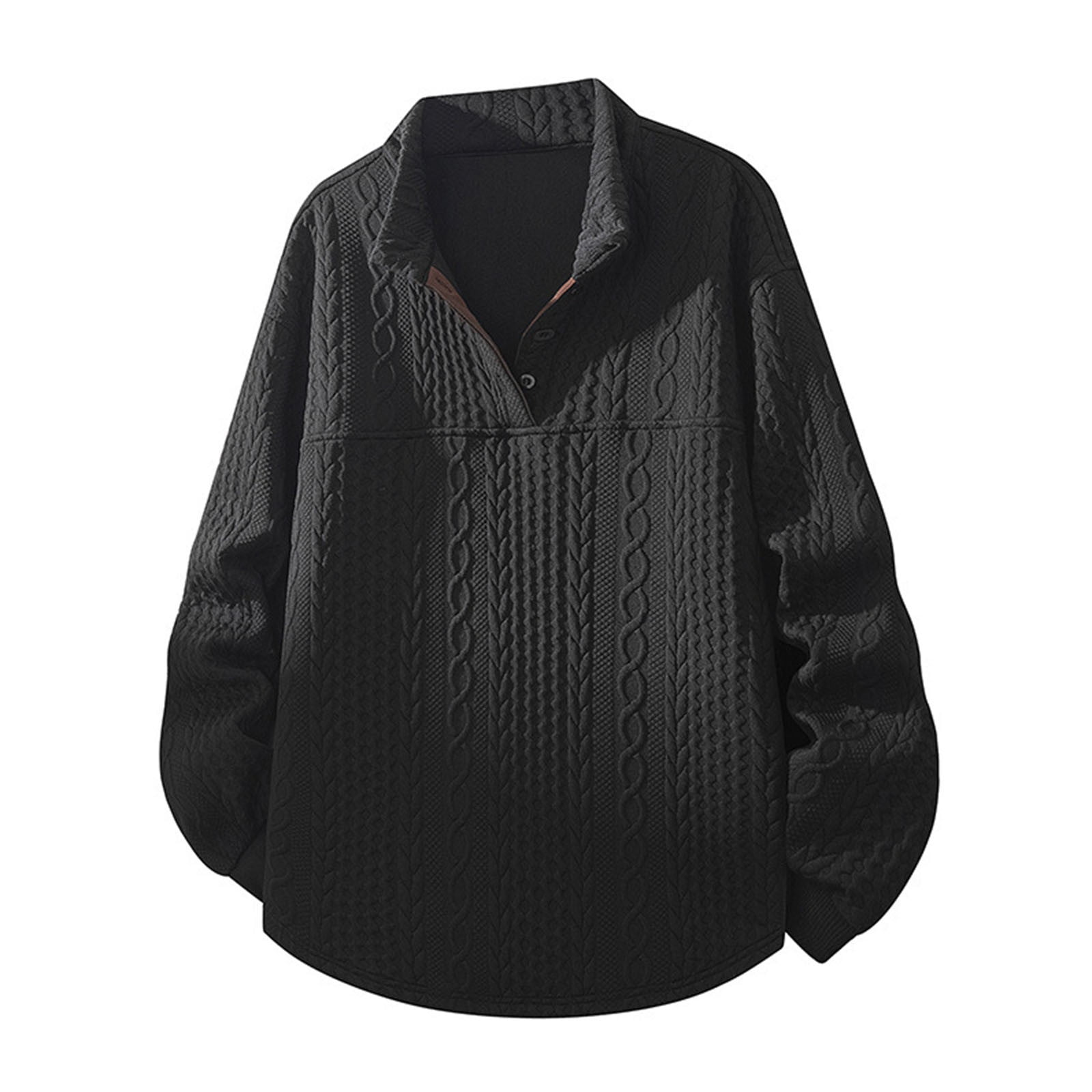 COSFO Fall Shirts for Men Jacquard Fleece Long Sleeve Tops Button Mock ...