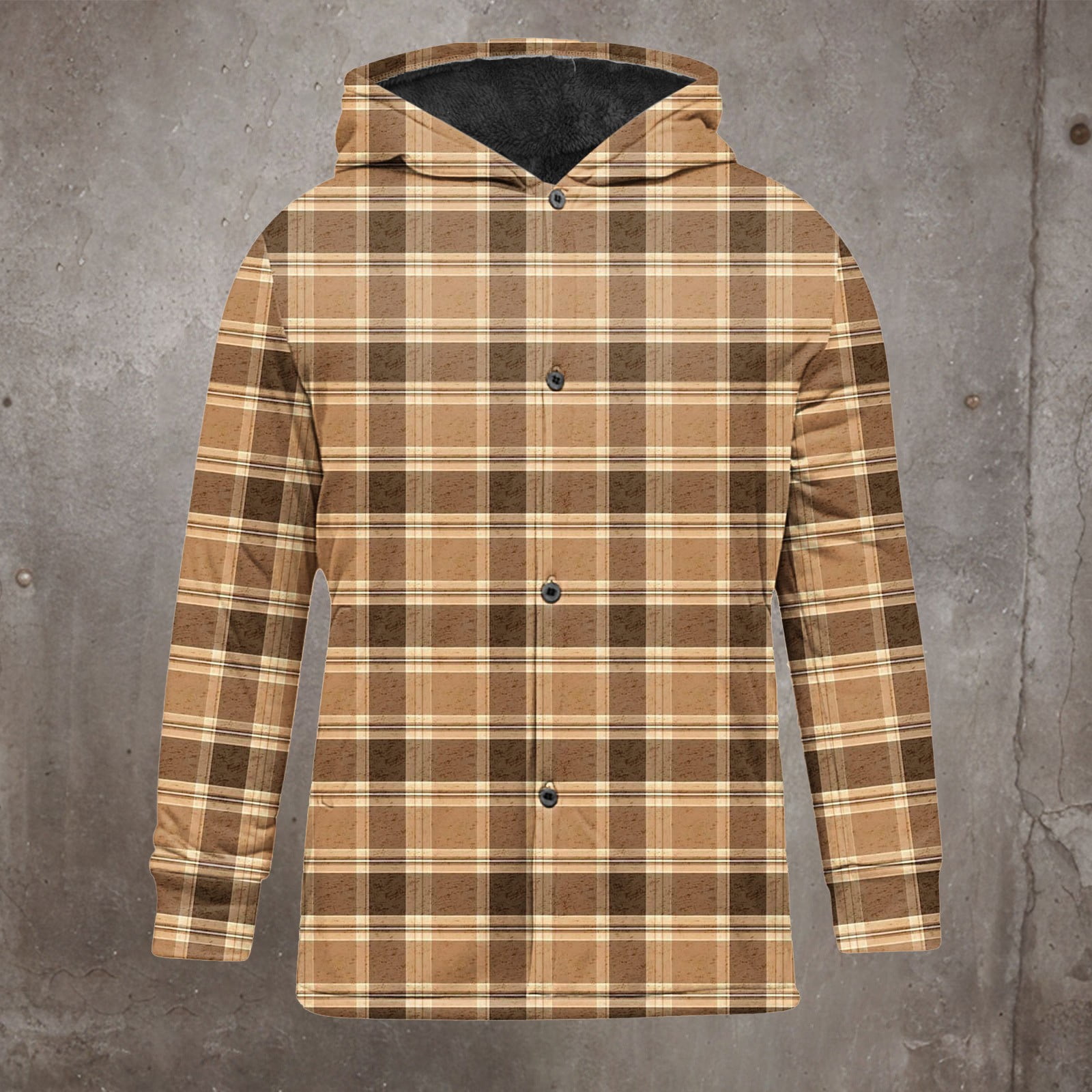 COSFO Fleece Men Coats Button Down Plaid Casual Yellow Coat Long Sleeve ...