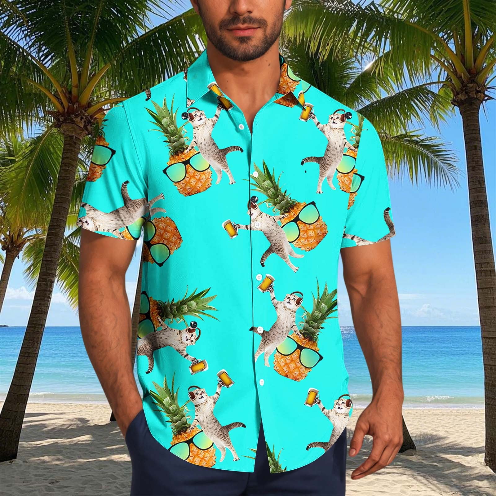 COSFO Funny Button Down Shirt Men Casual Short Sleeve Collared Tops ...