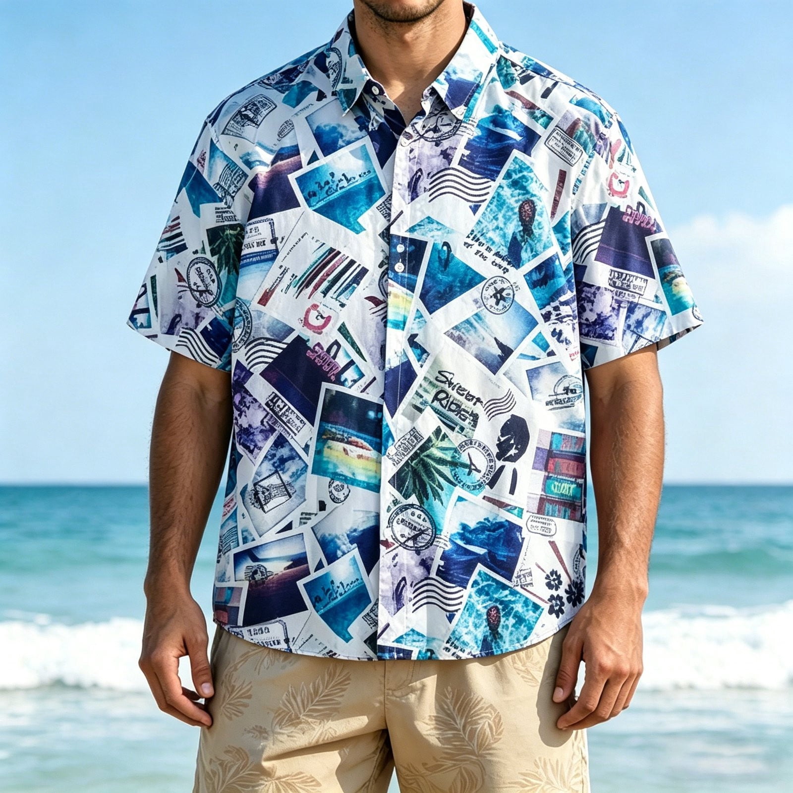 COSFO Graphic Mens Short Sleeve Button Down Shirts Beach Casual Shirt ...