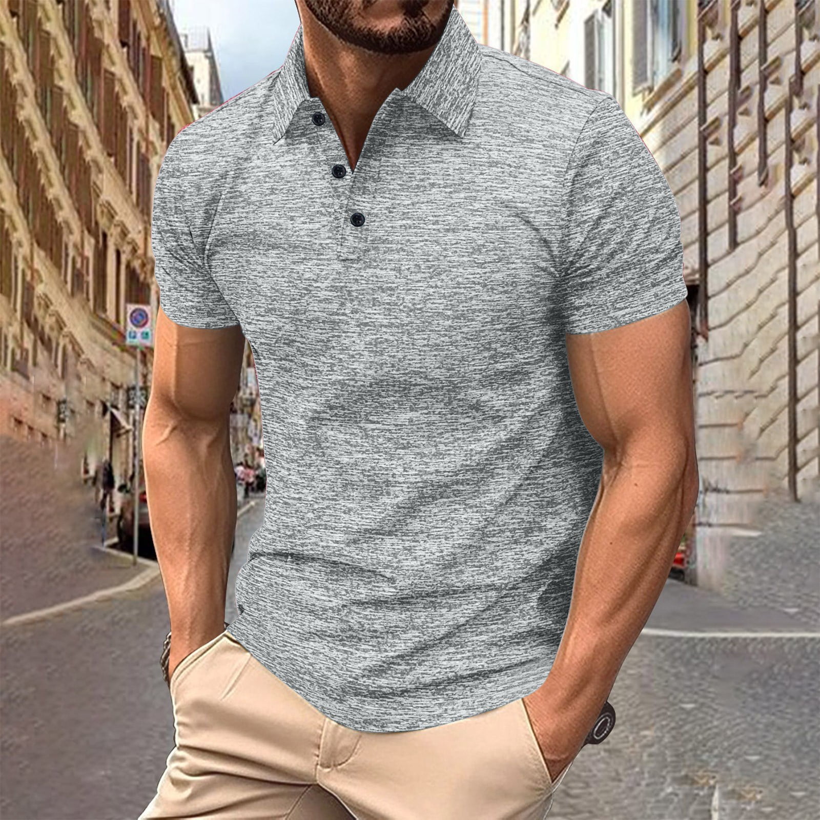 COSFO Gray Summer Shirts for Men Athletic Short Sleeve Collared ...