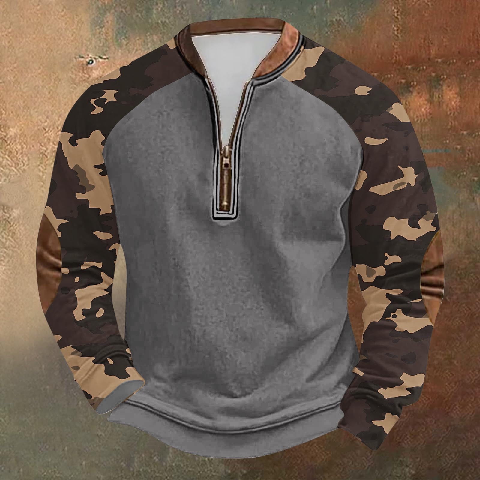 COSFO Gray Sweatshirts for Men Long Sleeve Crew Neck Casual Camouflage ...
