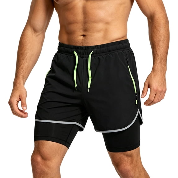 COSFO Gym Shorts Men Workout with Compression Liner Colorblock Running ...