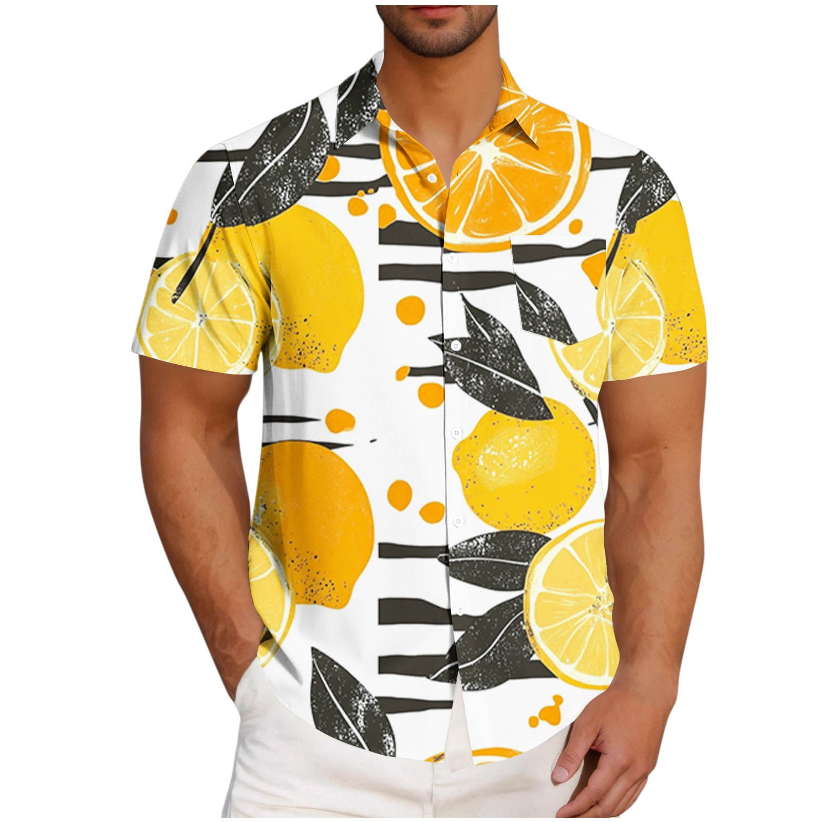 COSFO Hawaiian Mens Shirts Short Sleeve Casual Collared Tops Regular Fit Beach Button Down ...