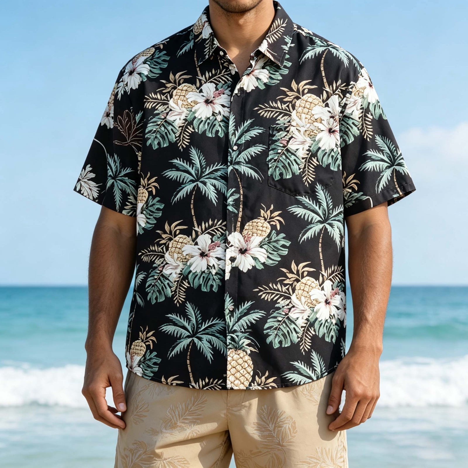COSFO Hawaiian Shirt for Men Short Sleeve Beach Casual Button Down ...