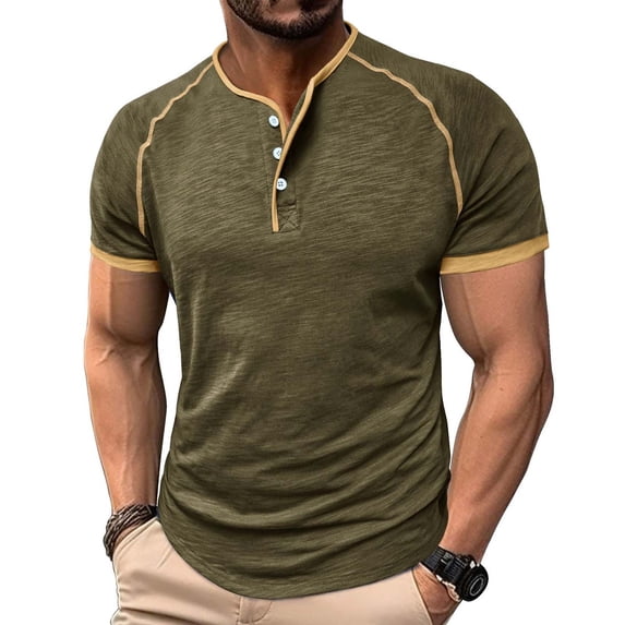 COSFO Henley Men's T-Shirts Summer Short Sleeve Cotton Solid Classic T ...