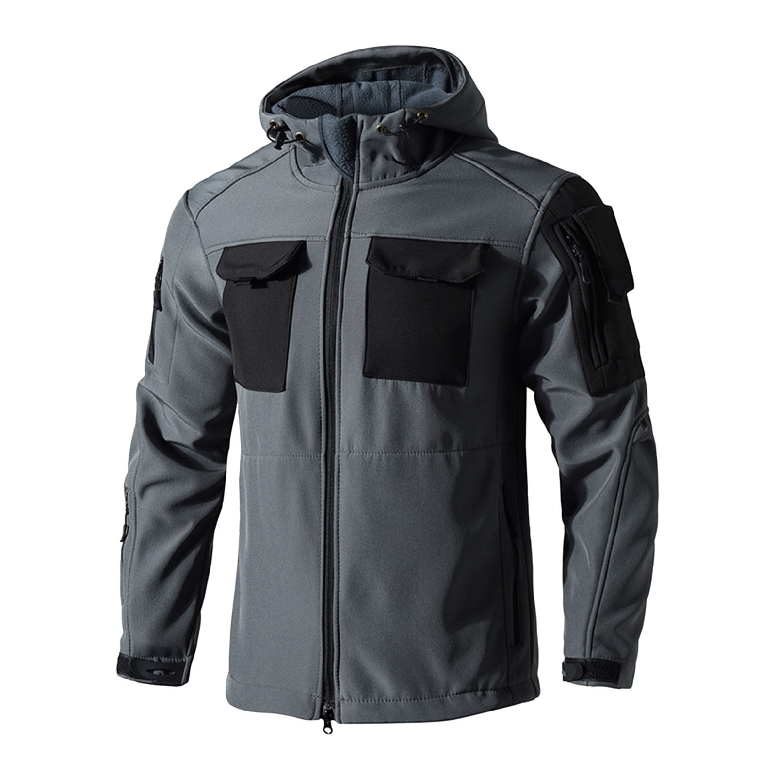 COSFO Hooded Jackets for Men Fleece Solid Zip Up Windbreaker Loose Long ...