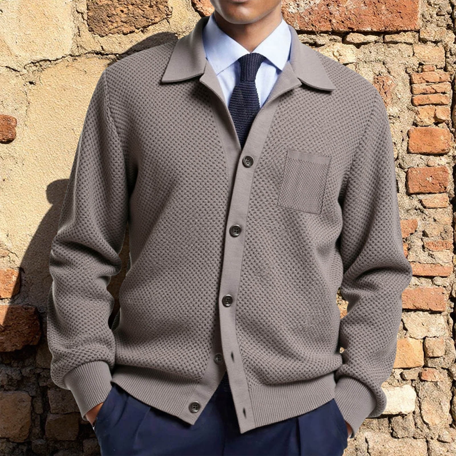 COSFO Jacket for Men Knitted Solid Button Sweater Jacket Casual with ...