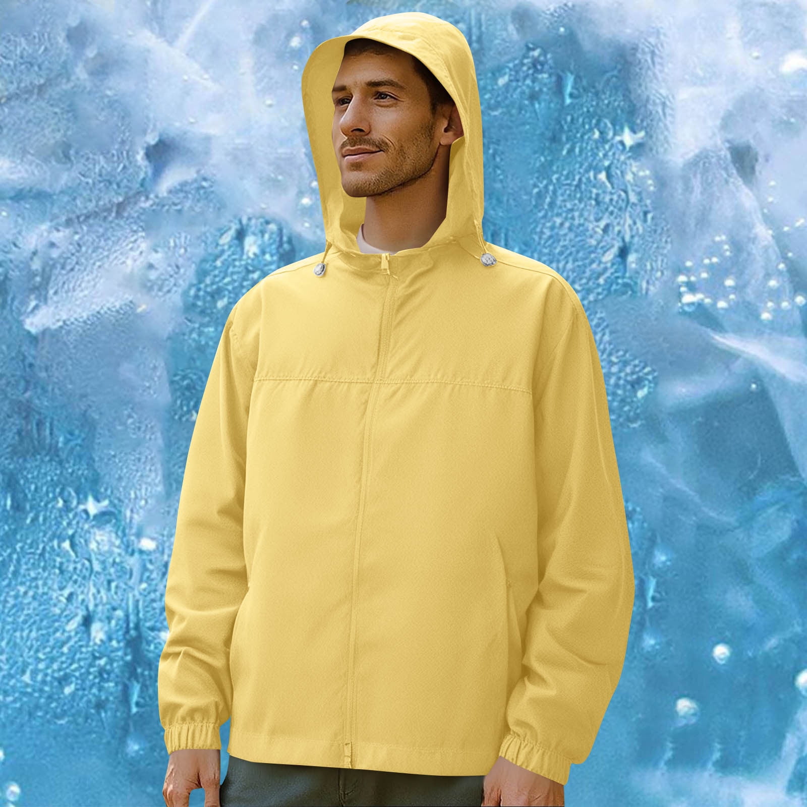 COSFO Lightweight Mens Winter Jacket Zip Up Yellow Hooded Windbreaker ...