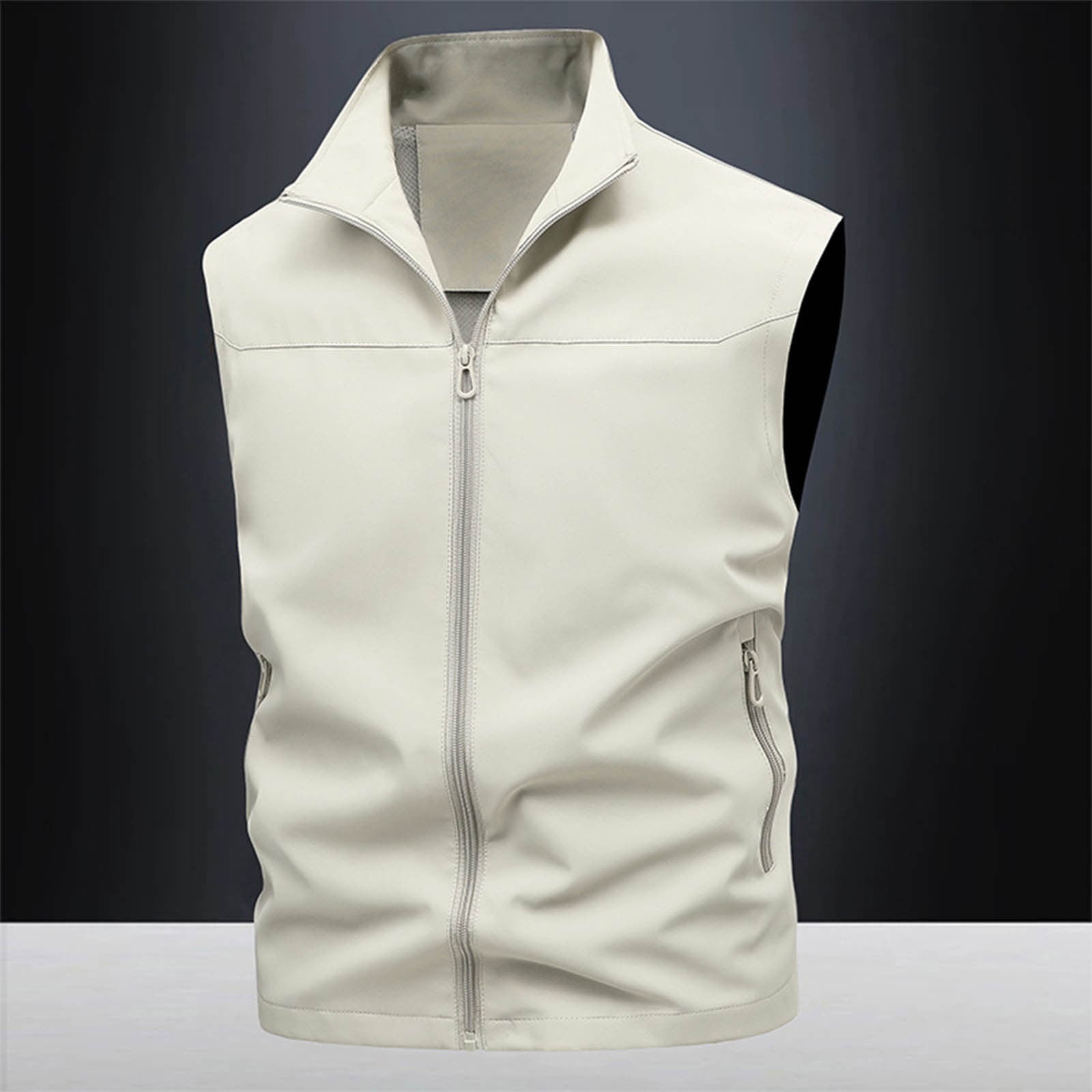COSFO Lightweight Work Vest for Men Solid Zip Up Work Jacket Fishing ...