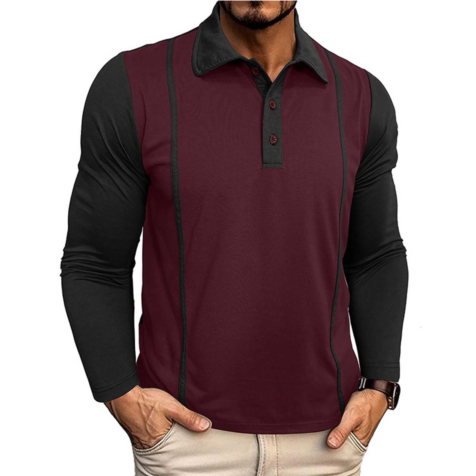 COSFO Long Sleeve Shirts for Men Colorblock Pullover Button Collared ...