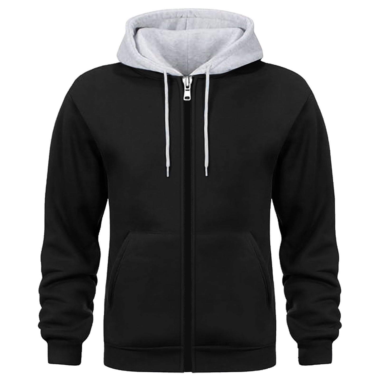COSFO Long Sleeve Sweatshirts for Men Hooded Colorblock Full Zip Up ...