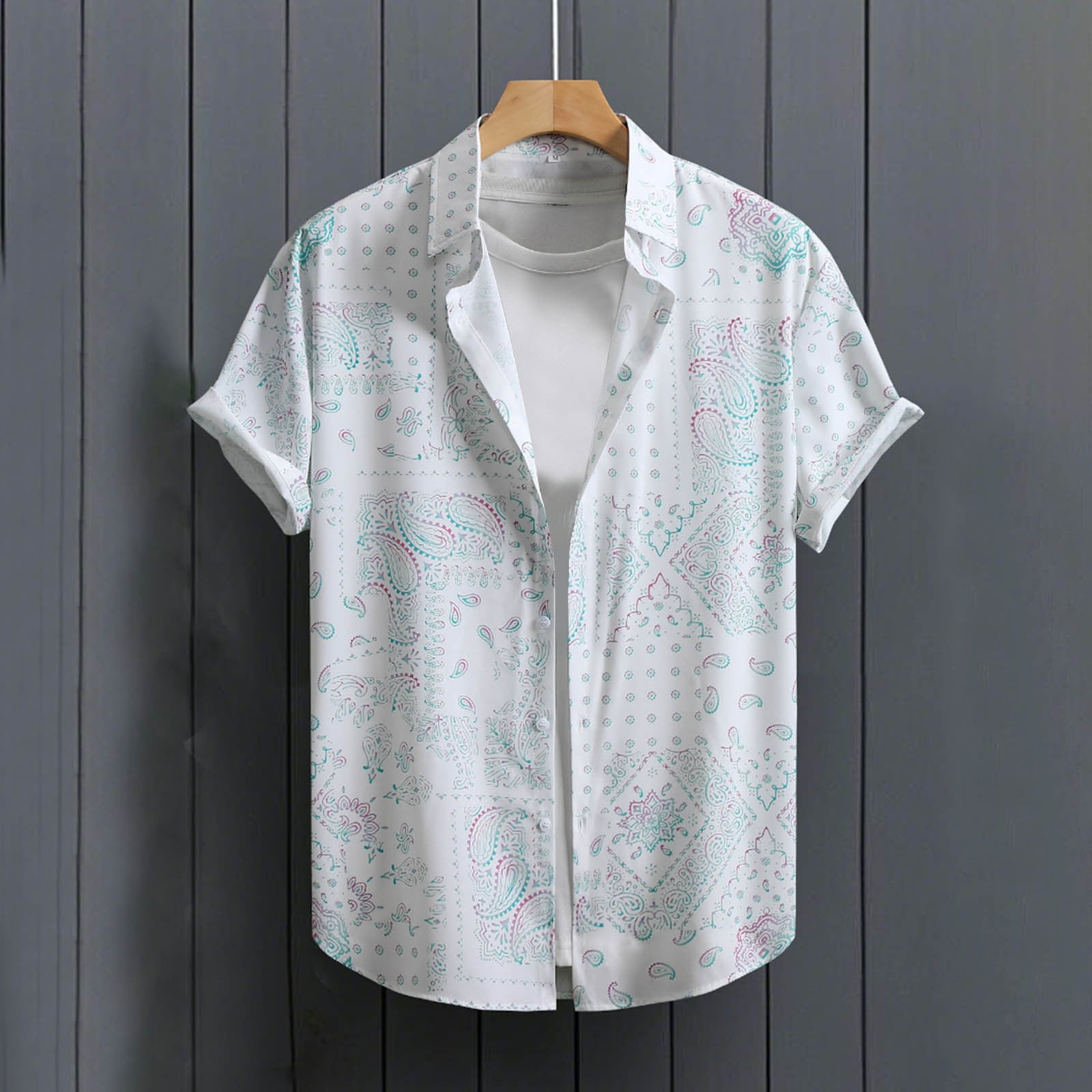 COSFO Men Button Down Shirt Short Sleeve Collared Casual Vintage Summer ...