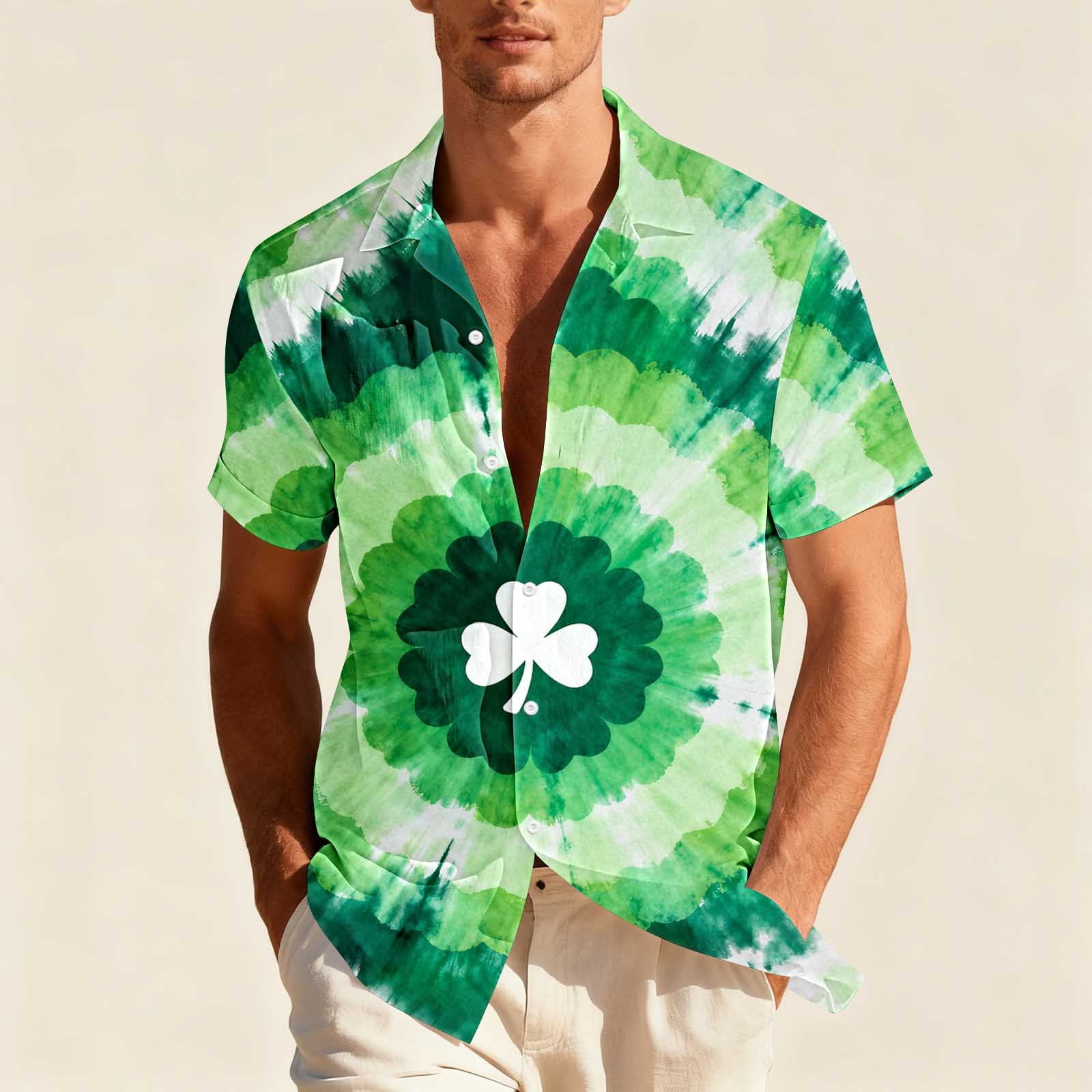 COSFO Men Button Down Shirt Short Sleeve Tie Dye St Patricks Day Tops ...