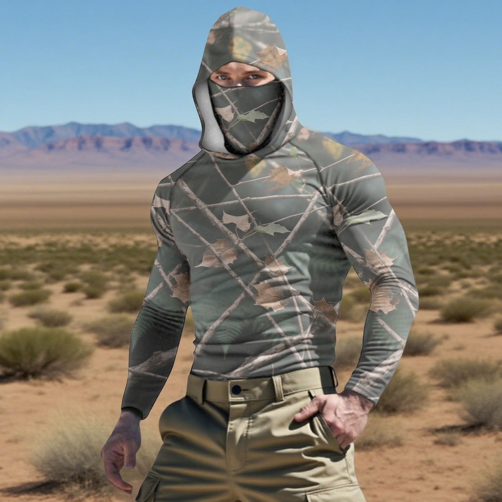 COSFO Men Hoodies Camouflage Sun Protection Ice Silk Athletic Pullover ...