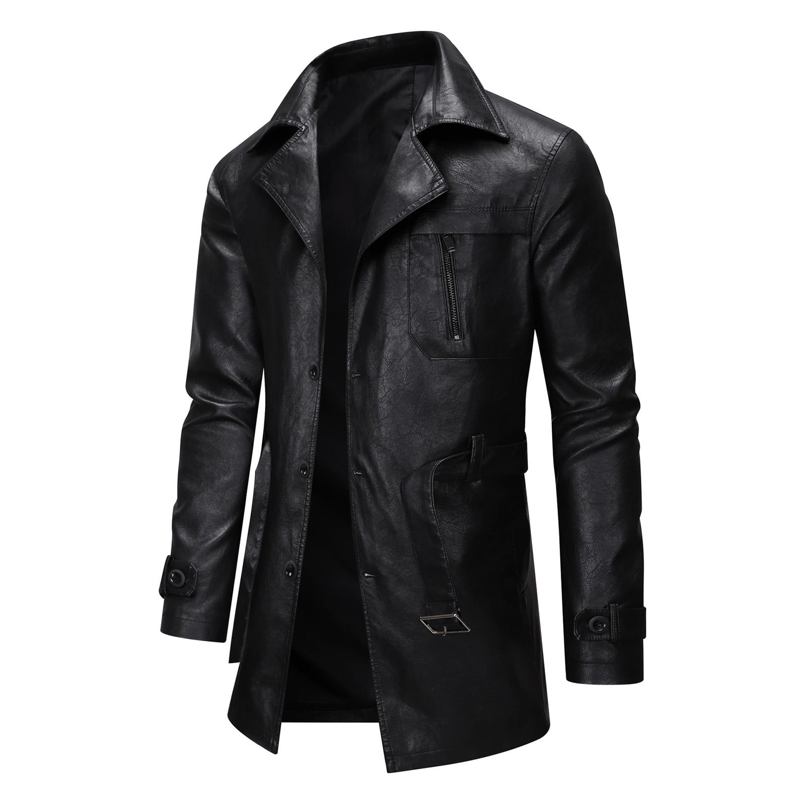 COSFO Men Jacket Winter Vintage Faux Leather Motorcycle Overcoat Button ...