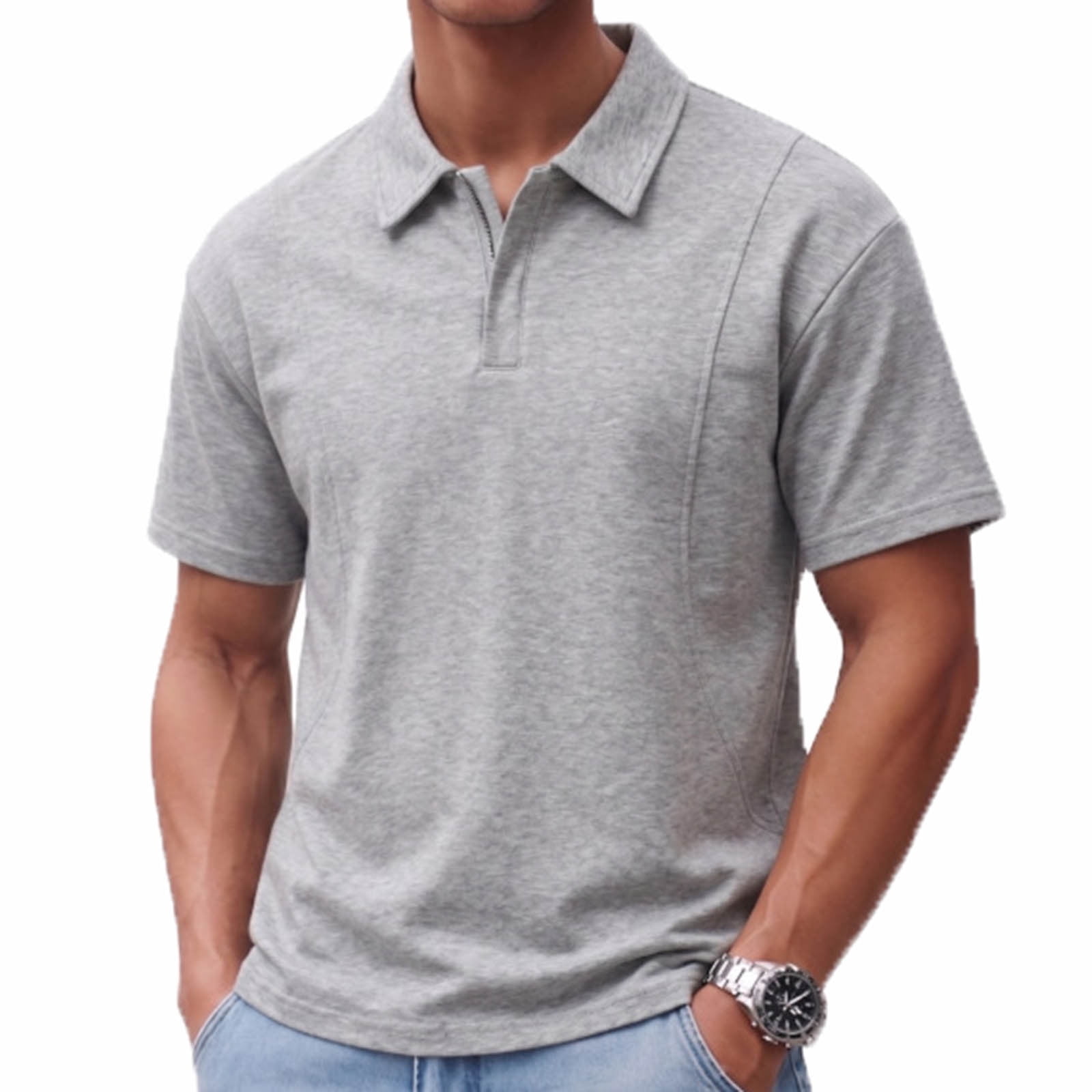 COSFO Men Polo Shirt Casual Business Short Sleeve Golf Shirts Collared ...