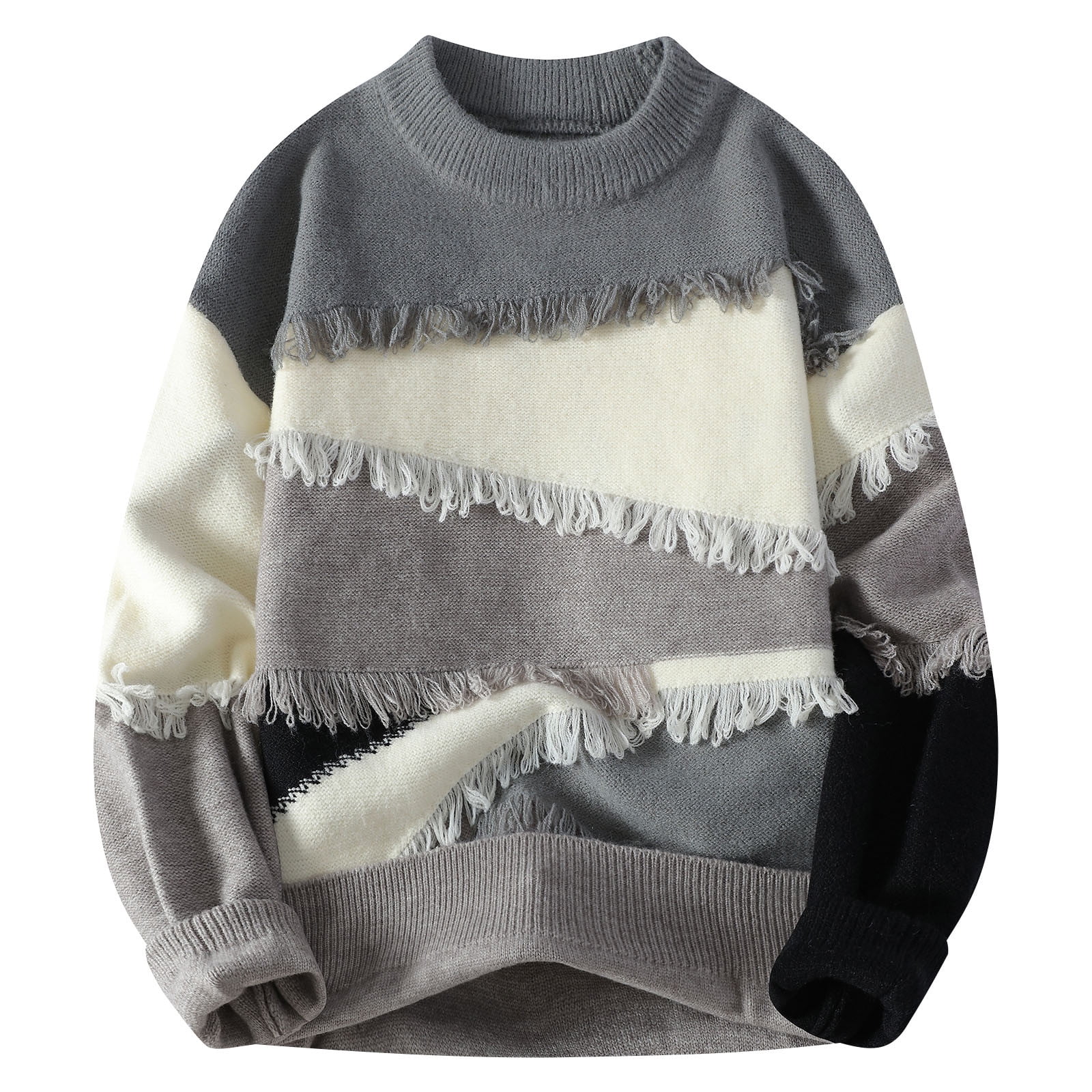 COSFO Men Sweater Colorblock Casual Pullover Turtleneck Tops Knitted ...
