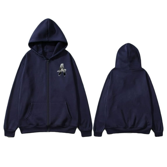 COSFO Men Sweatshirt Hooded Letter Print Zip Up Shirts Loose Fit Long ...