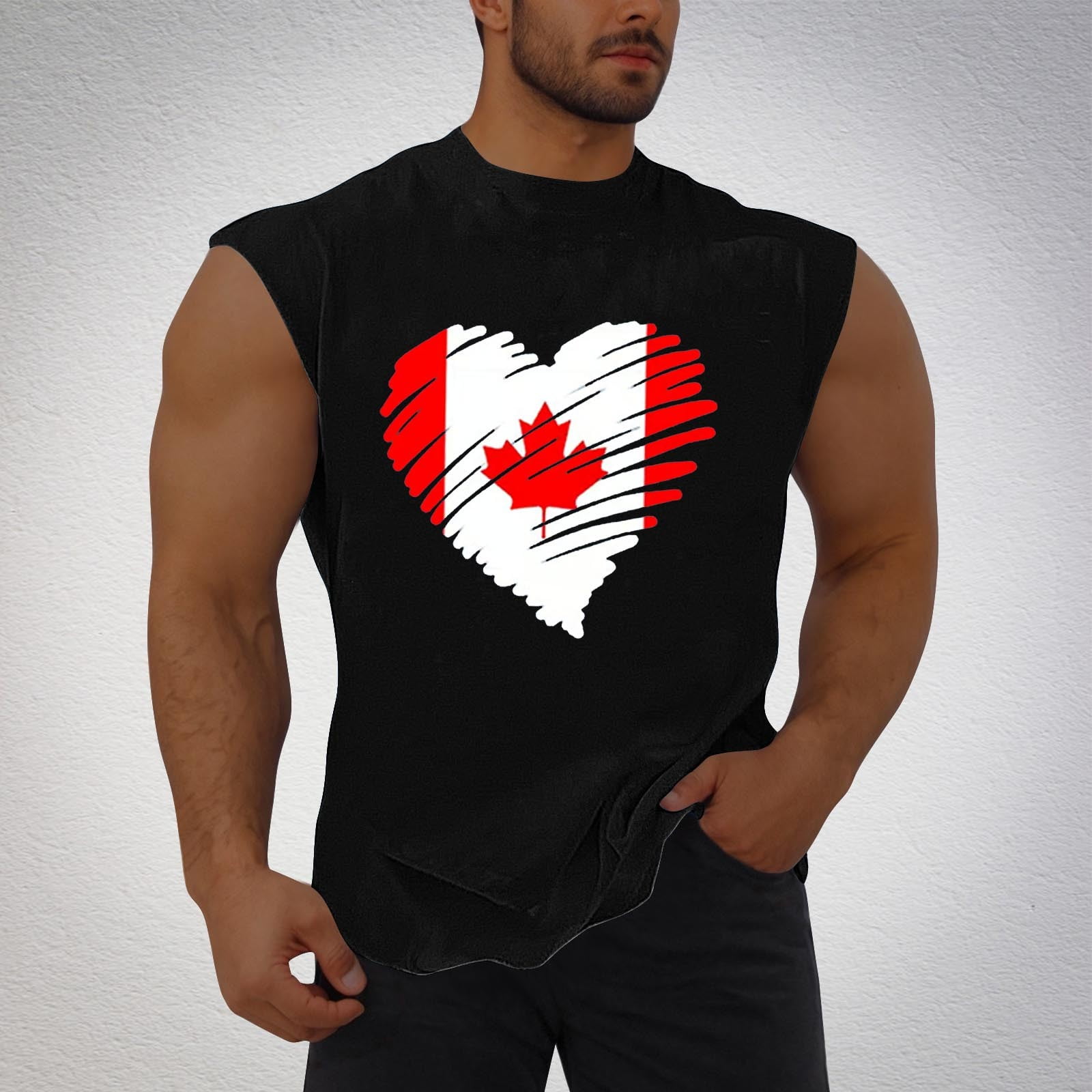 COSFO Men Tank Tops Athletic Canada Flag Crew Neck Shirts Loose Workout ...