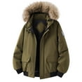 COSFO Men Winter Jacket Green Full Zip Up Faux Fur Hooded Work ...