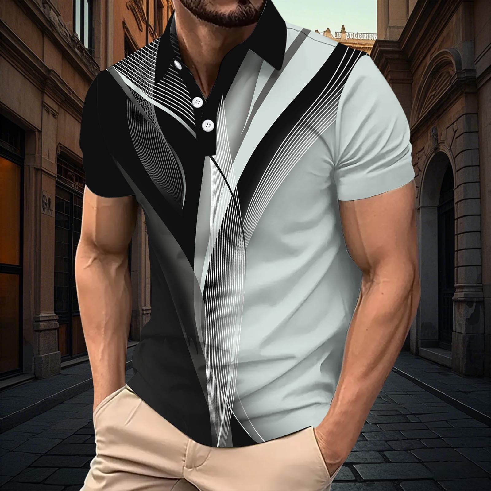 COSFO Men's Golf Shirts Collared Short Sleeve Colorblock Casual Tops ...