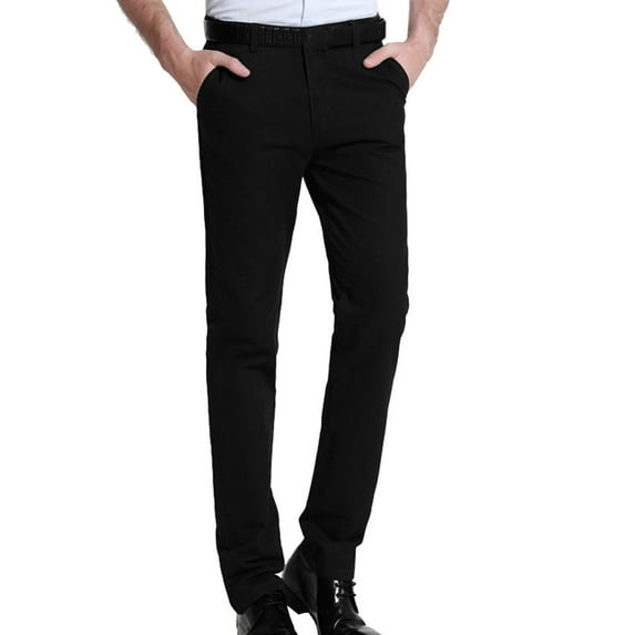 COSFO Men's Pants Straight Leg Dressy Chinos Black Flat Front Pants ...