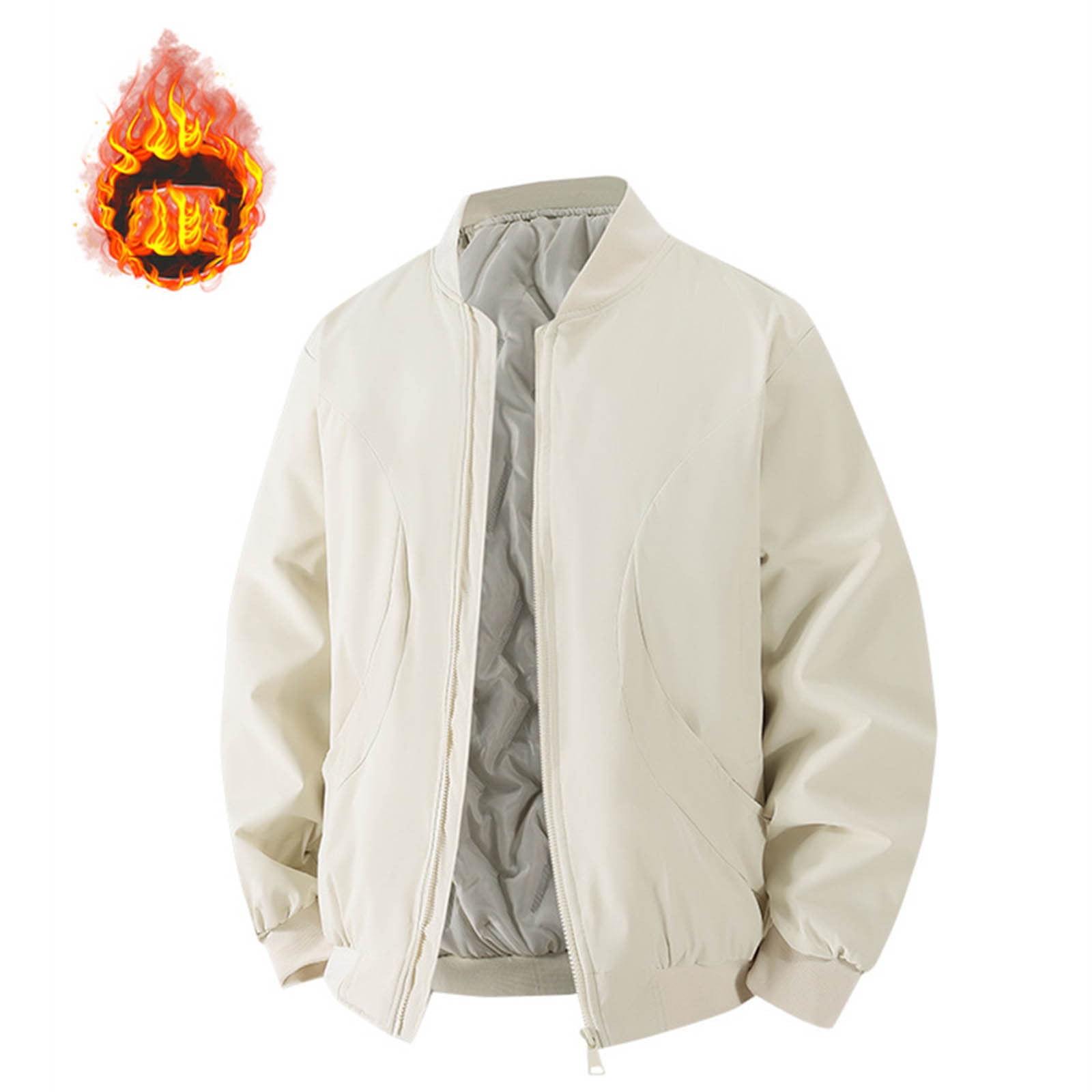 COSFO Mens Bomber Jacket Winter Quilted White Zip Up Outwear with ...