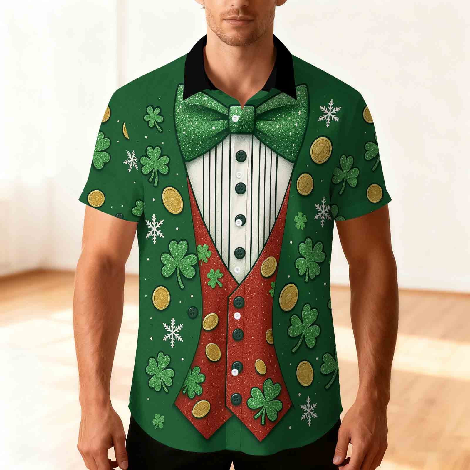 COSFO Mens Button Down Shirt Short Sleeve Funny St Patricks Day Tops ...