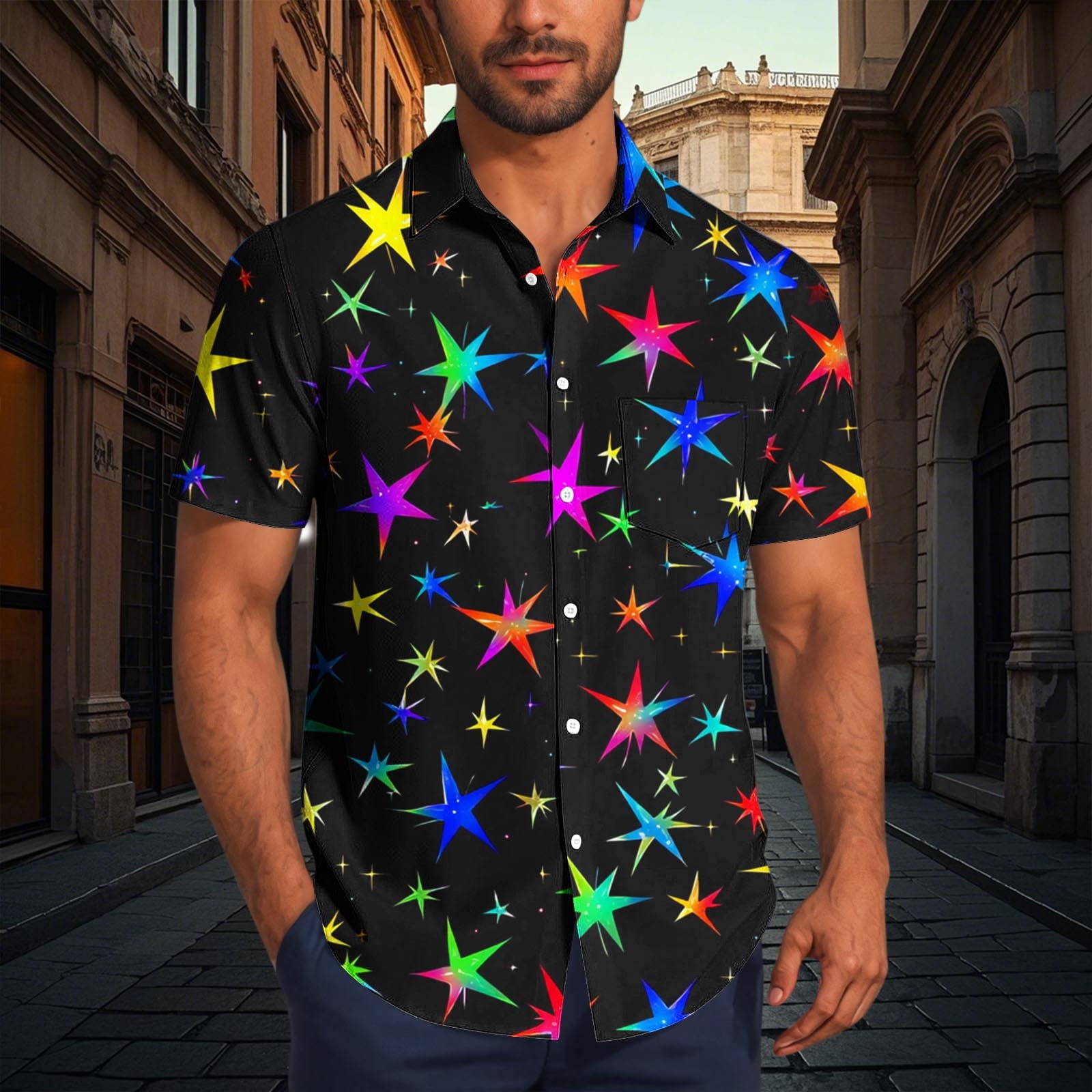 COSFO Mens Button Up Shirt Short Sleeve Summer Beach Hawaiian Tops ...