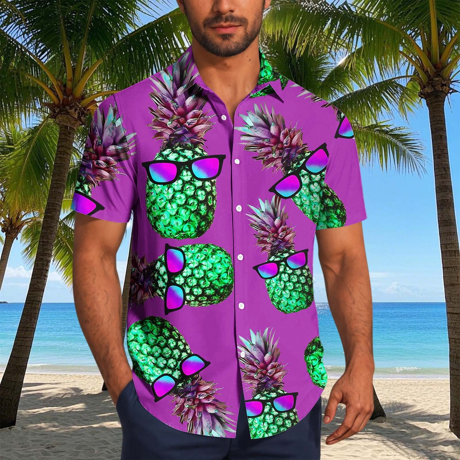 COSFO Mens Button Up Shirts Short Sleeve Collared Funny Casual Tops ...