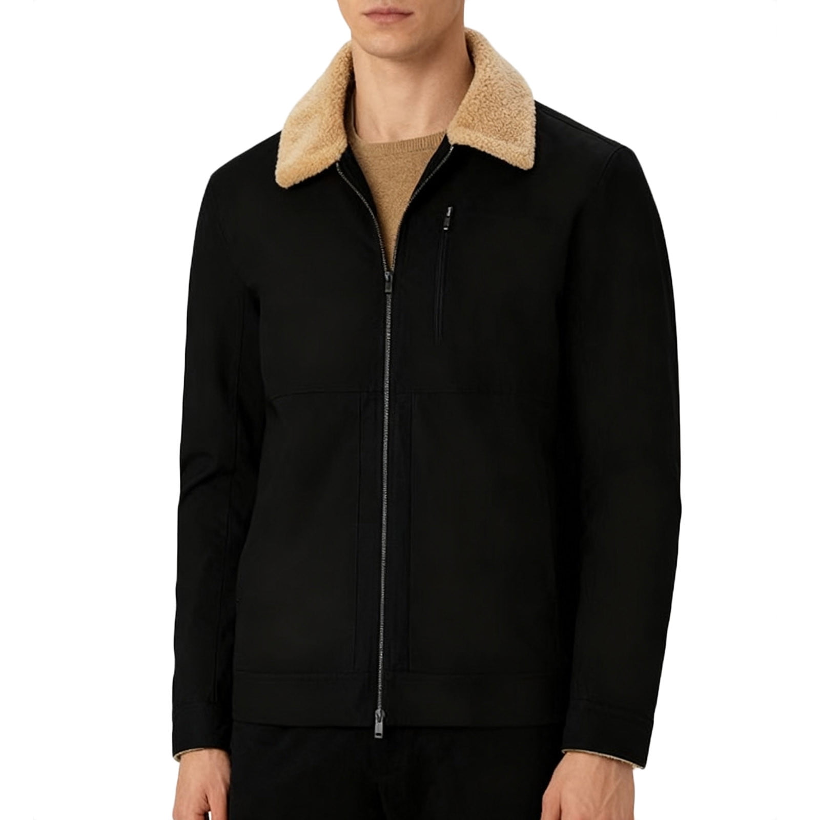 COSFO Mens Corduroy Jacket Winter Solid Black Zip Up Shacket Lapel ...