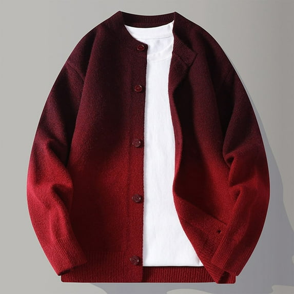 COSFO Mens Fall Jackets Knitted Gradient Casual Sweater Jacket Round ...