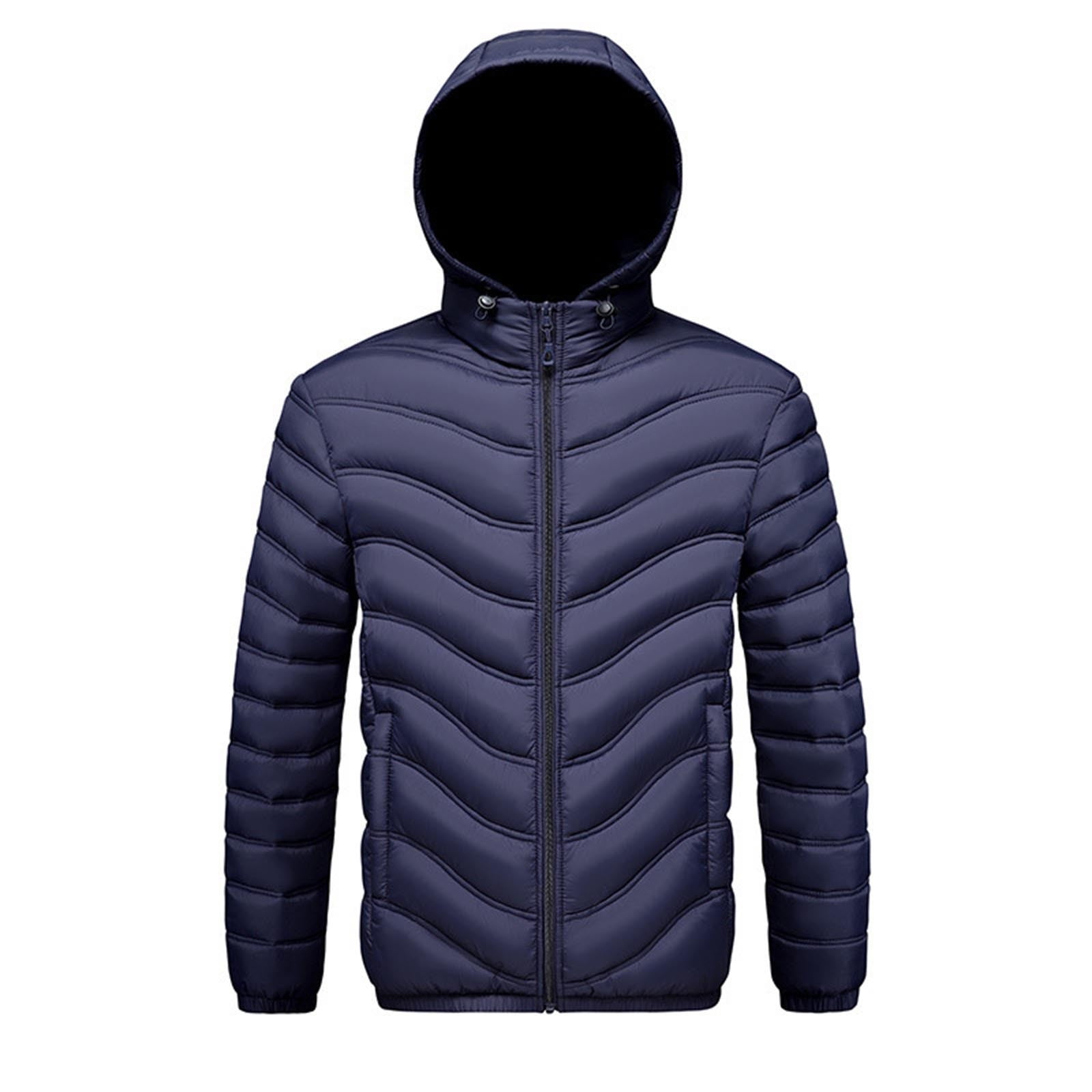 COSFO Mens Fall Puffer Jacket Solid Removable Hood Full Zip Blue ...