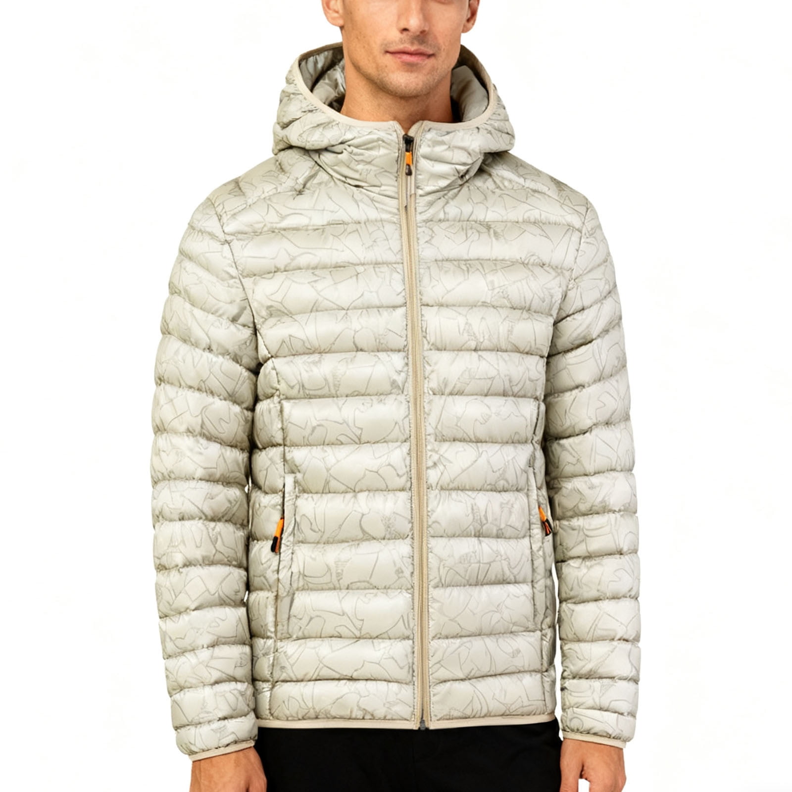 COSFO Mens Fall Puffer Jacket Yellow Solid Hooded Full Zip Outerwear ...