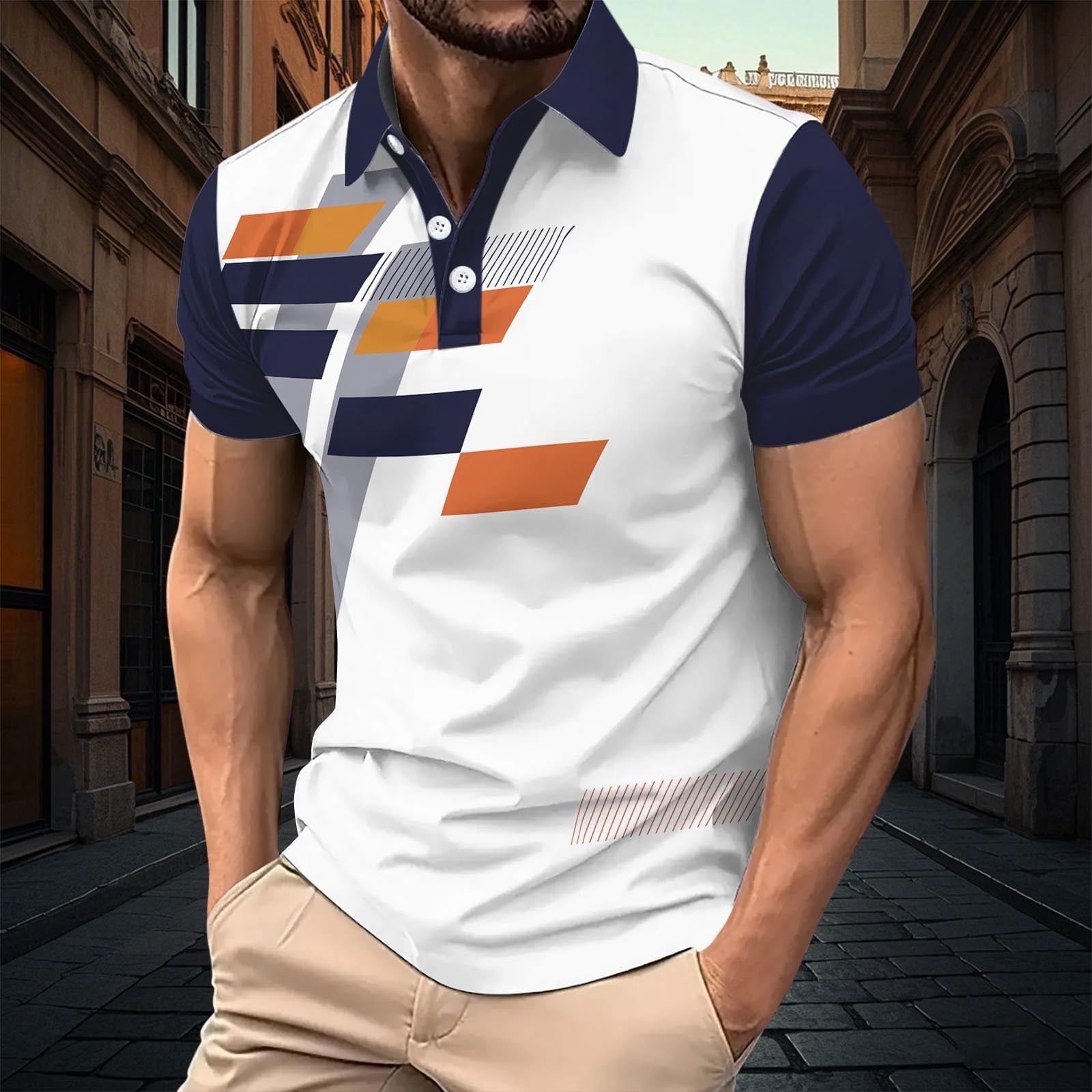 COSFO Mens Golf Shirts Short Sleeve Casual Collared Colorblock Tops ...