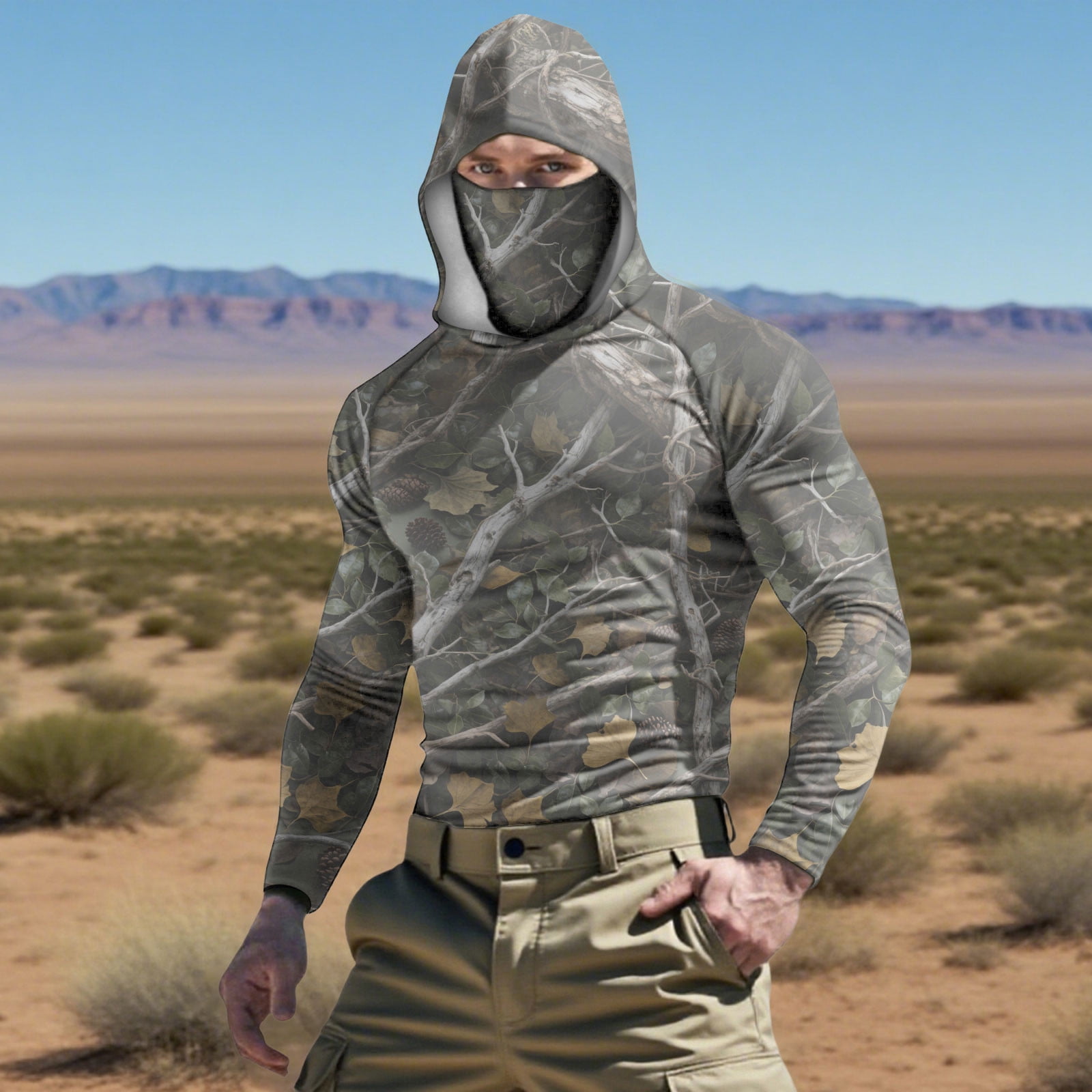 COSFO Mens Hoodies Camouflage Ice Silk Sun Protection Athletic Pullover ...