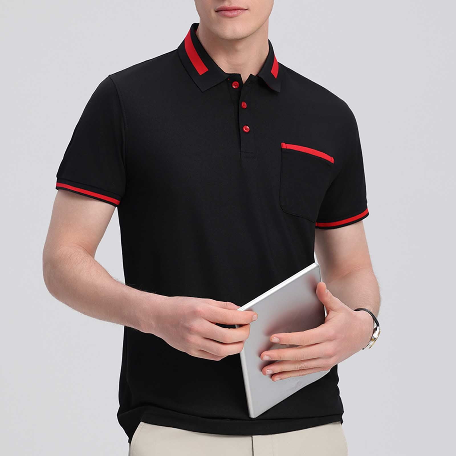 COSFO Mens Polo Shirts Casual Collared Short Sleeve Solid Tops with ...