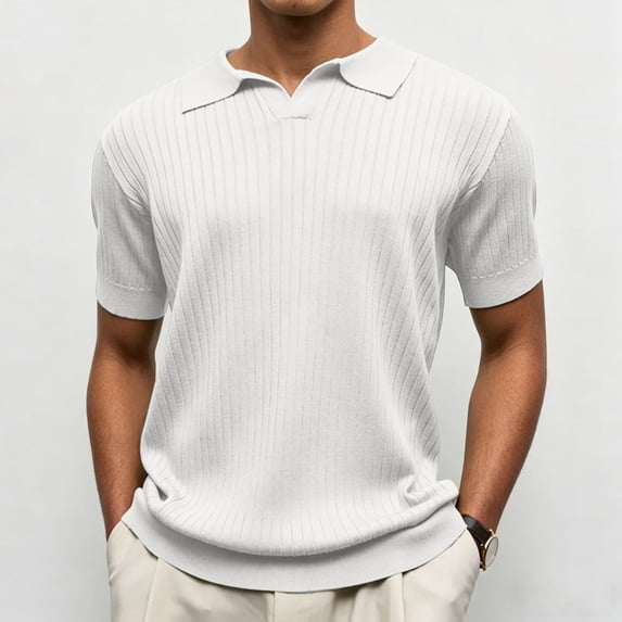 COSFO Mens Polo Shirts Short Sleeve Ribbed White Casual Shirt Summer ...