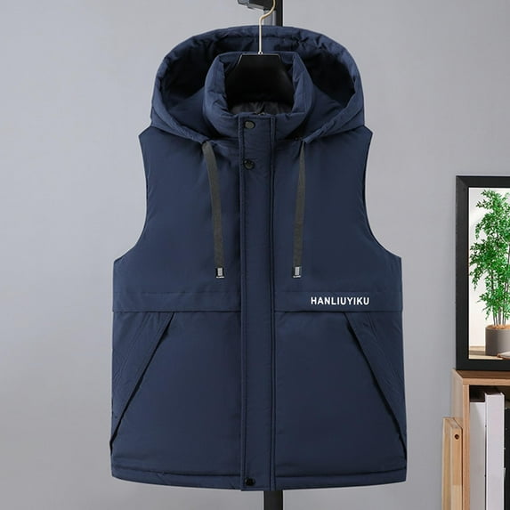 COSFO Mens Puffer Vests Outerwear Solid Blue Zip Up Outwear Loose Fit ...