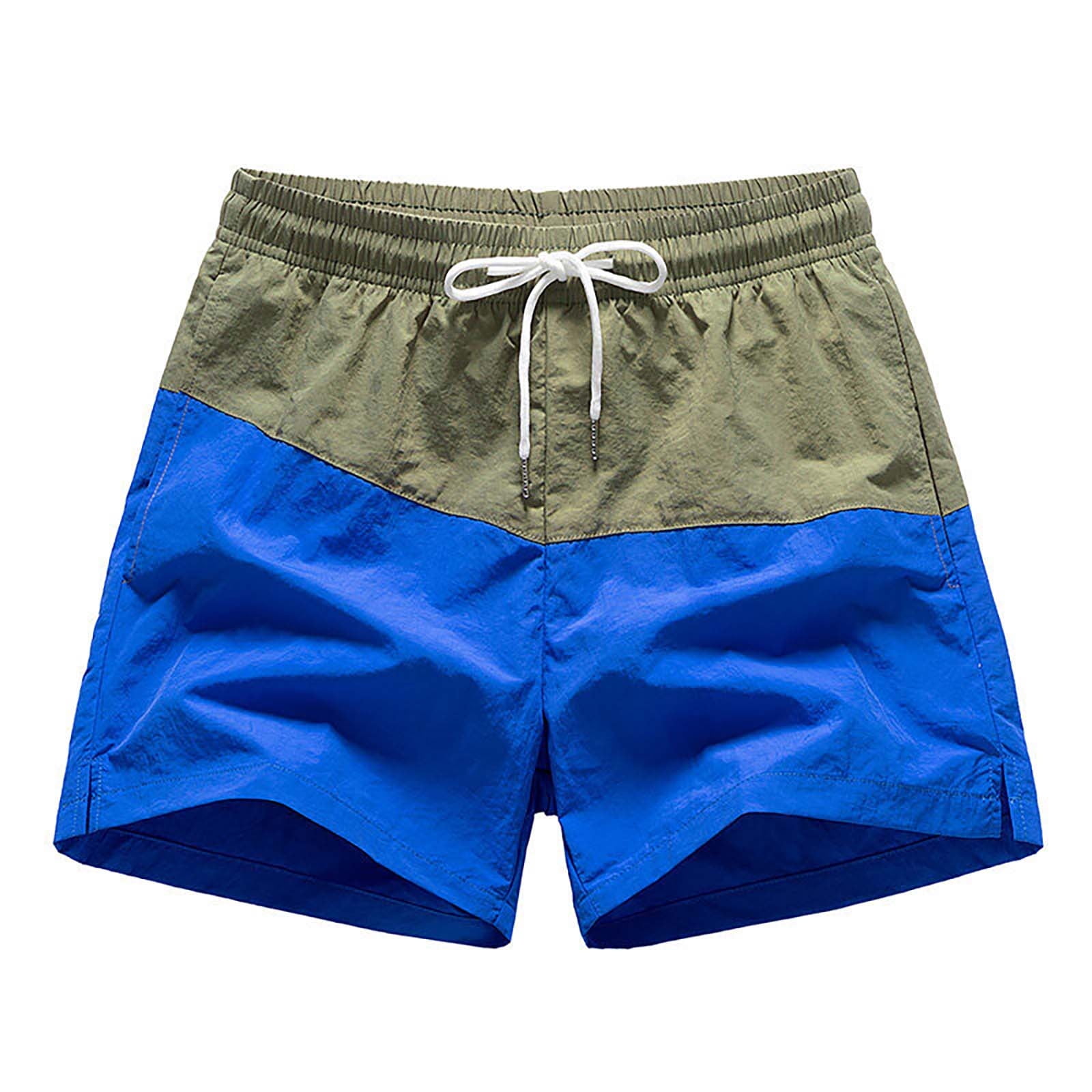 COSFO Mens Swim Trunks Casual Colorblock Elastic Waist Relaxed Fit ...