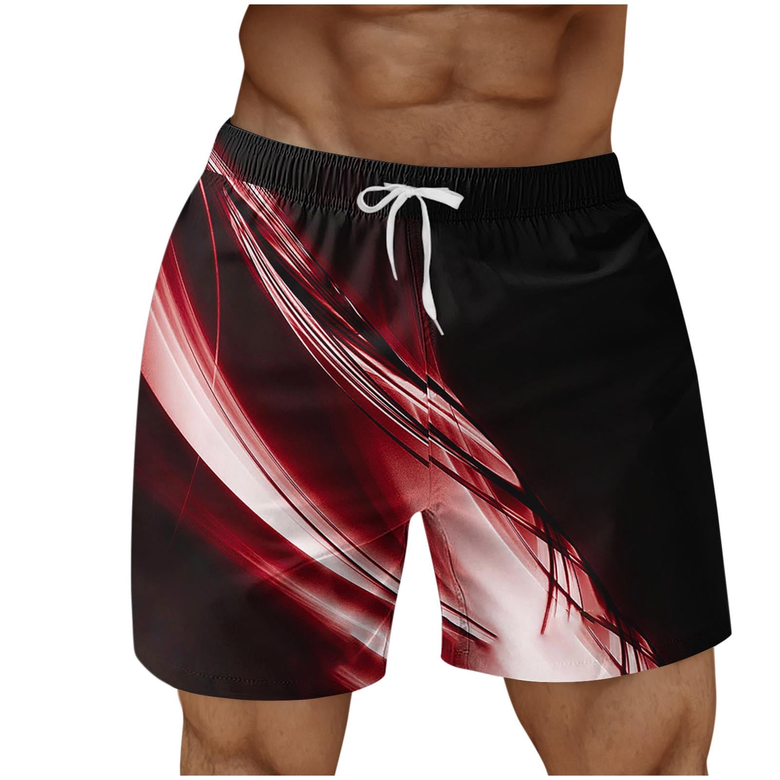 COSFO Mens Swim Trunks Casual Vintage Elastic Waist Board Shorts Loose ...