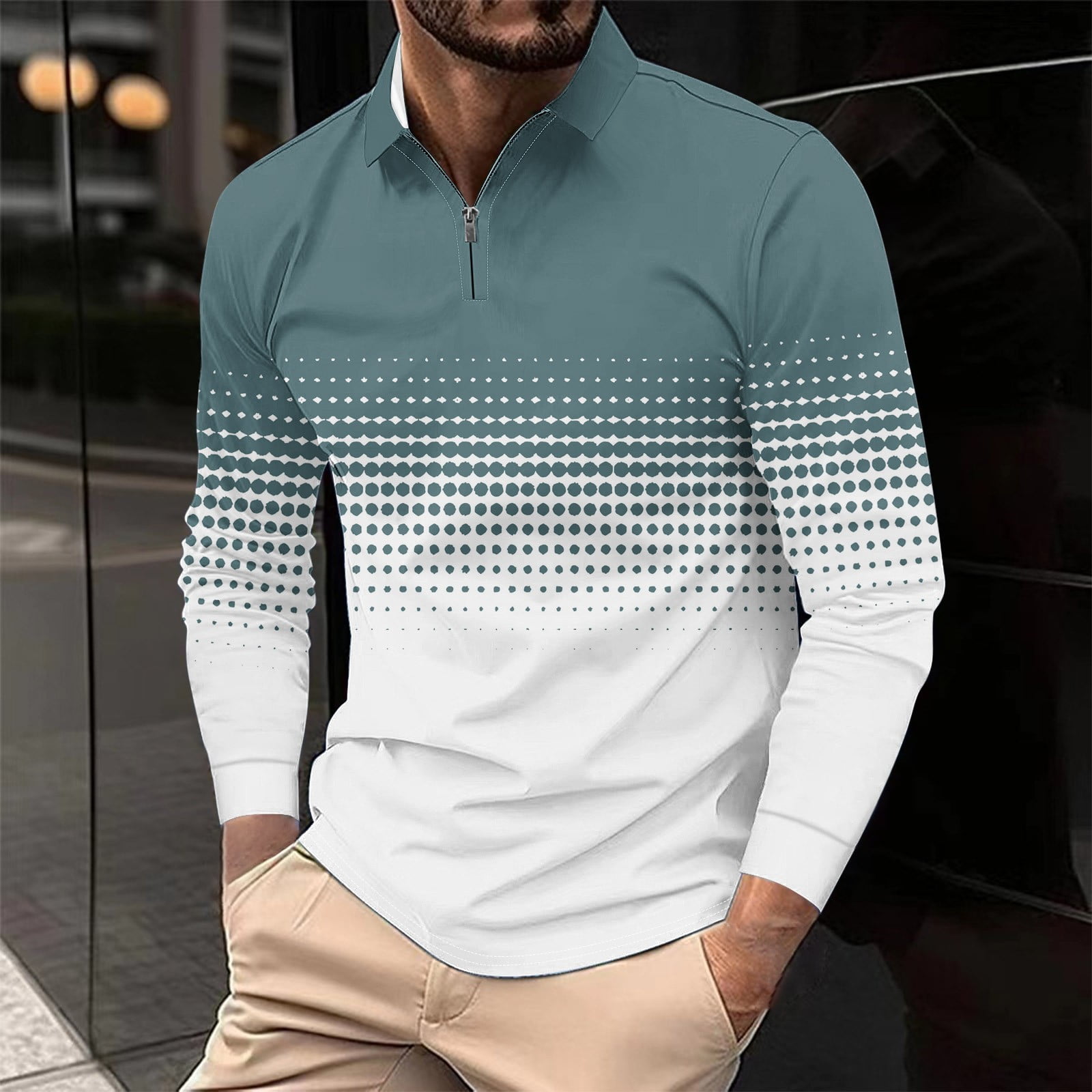 COSFO Mesh Men's Polo Shirts Gradient Long Sleeve Casual Tops Quarter Zip Pullover Relaxed Fit ...